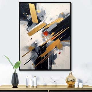 Designart "Gold And Black Abstract Angles IV" Cubism Framed Canvas Print - Bed Bath & Beyond ...